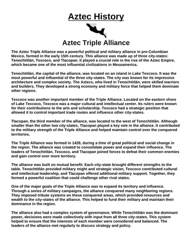 Aztec Triple Alliance “Article & Questions” Assignment | Teaching Resources