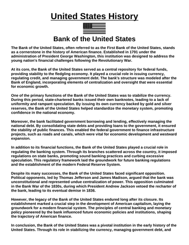 Bank of the United States “Article & Questions” Assignment | Teaching ... Bank of the United States “Article & Questions” Assignment | Teaching ...