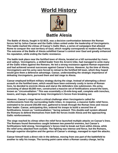 Battle of Alesia “Article & Questions” Assignment | Teaching Resources