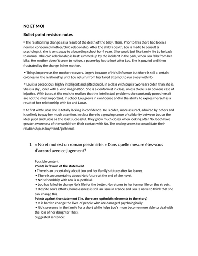 A LEVEL FRENCH revision "No et Moi" | Teaching Resources