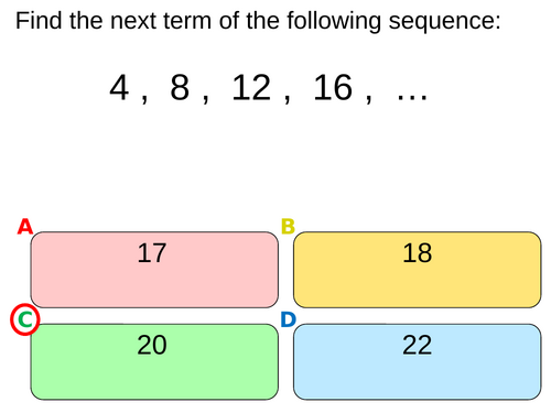 Quiz on sequences (finding next or missing terms) | Teaching Resources
