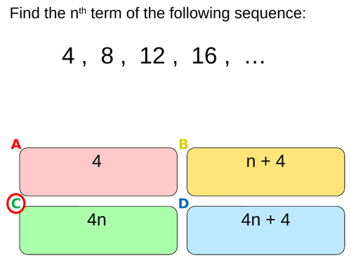 Quiz on sequences (nth term linear) | Teaching Resources