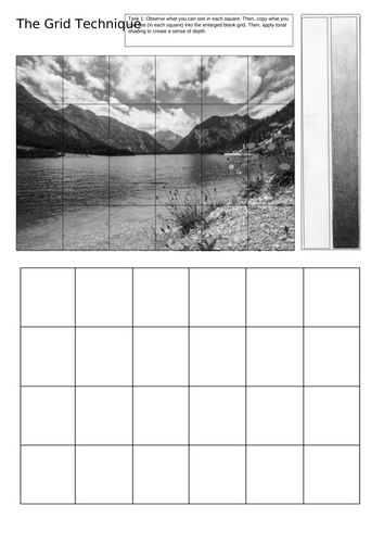 Tonal pencil landscape grid drawing worksheet | Teaching Resources