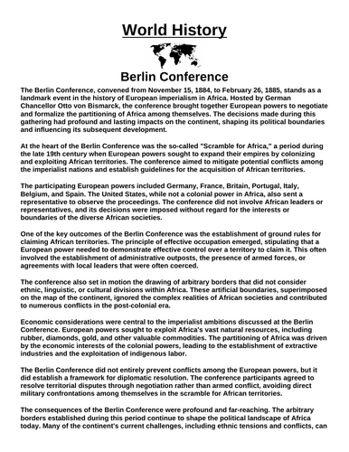 Berlin Conference “Article & Questions” Assignment | Teaching Resources