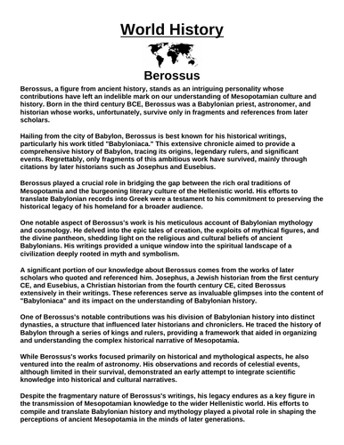 Berossus “Article & Questions” Assignment | Teaching Resources