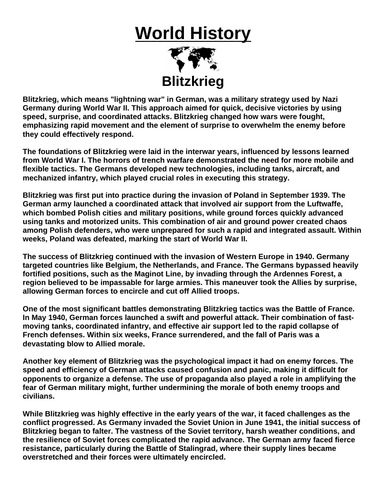 Blitzkrieg “Article & Questions” Assignment | Teaching Resources