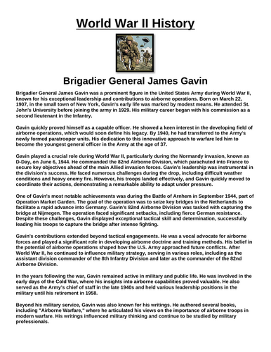 Brigadier General James Gavin “Article & Questions” Assignment ...