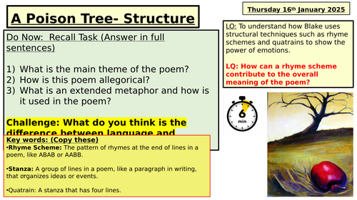 A Poison Tree (Detailed lesson on structure) | Teaching Resources