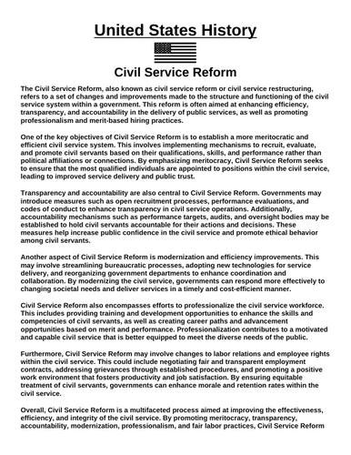 Civil Service Reform “Article & Questions” Assignment | Teaching Resources