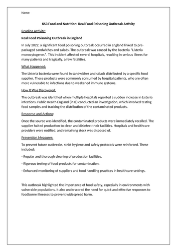 KS3 Cover Lesson - Food Poisoning Outbreak 2022 | Teaching Resources