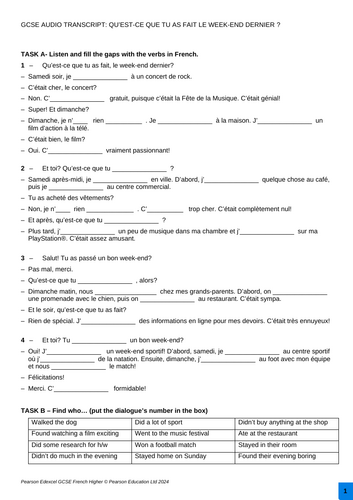 Module 1 Unit 5 Qu'est-ce que tu as fait? Edexcel GCSE French 2024 ...