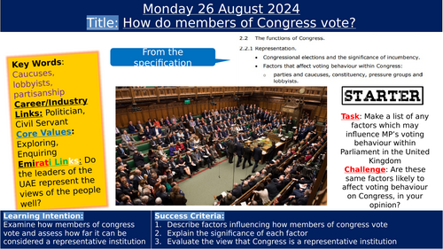 Edexcel A Level Gov and Politics - USA - Congress - How do members of ...