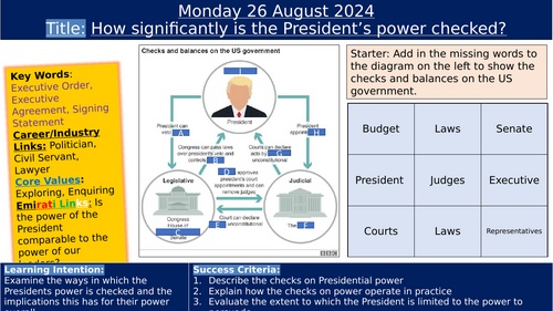 Edexcel A Level Gov and Politics - USA - Presidency - checking the ...