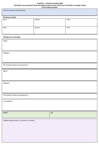 GCSE D question structure and planning sheet | Teaching Resources