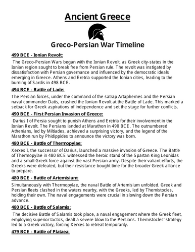 Greco-Persian War Timeline | Teaching Resources
