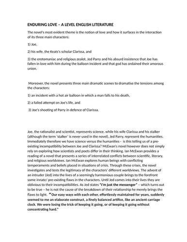 A LEVEL ENGLISH LITERATURE "Enduring Love" | Teaching Resources