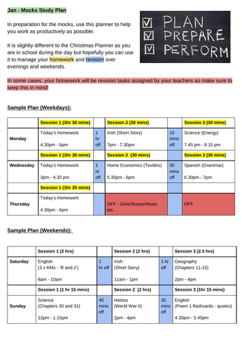 JC Mocks Study Planner | Teaching Resources