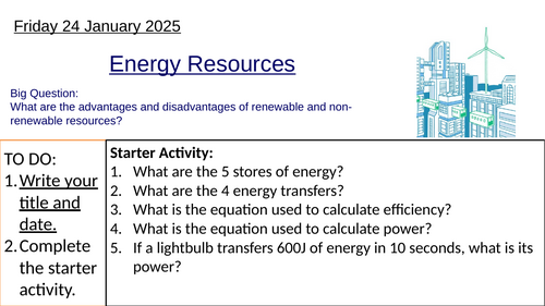 KS3 Physics Renewable and Non-Renewable Energy Sources: Complete Lesson ...