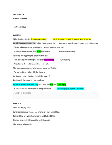 OCR ENGLISH LITERATURE: teacher resource: "The Tempest" Caliban's ...