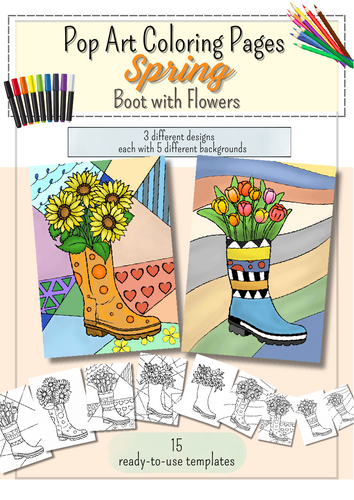 Pop Art Coloring Pages: Spring - Boot with Flowers | Teaching Resources