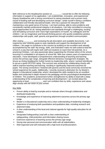 Headteacher Application Cover Letter Supporting Statment | Teaching ...