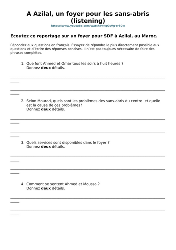 Le role du benevolat - les sans abris | Teaching Resources Le role du benevolat - les sans abris | Teaching Resources
