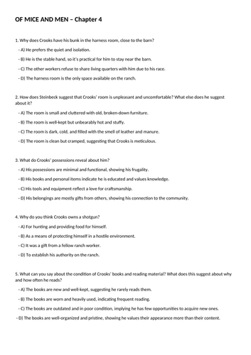Of Mice and Men Chapter 4 Comprehension | Teaching Resources