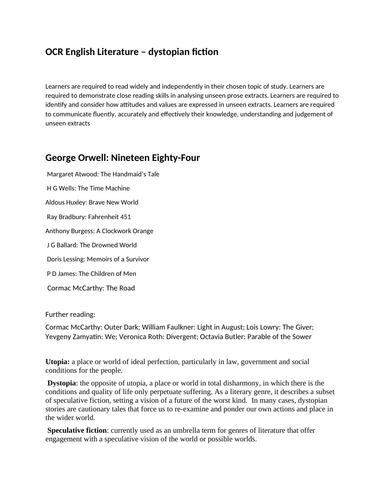 OCR comparative texts A LEVEL ENGLISH LITERATURE: Nineteen Eighty-Four ...