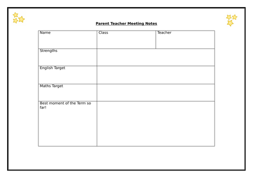 Parent-Teacher Meeting Target Sheet: Editable Template | Teaching Resources