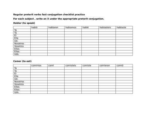 Regular preterit verbs fast conjugation checklist practice | Teaching ...