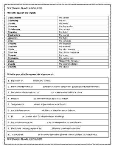 GCSE Spanish: Holidays, Travel and Tourism | Teaching Resources