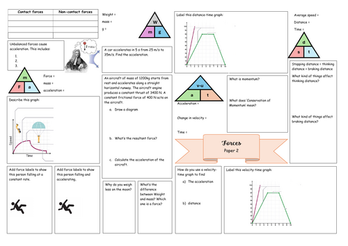 Forces Revision broadsheet - AQA Combined Science - Trilogy Physics | Teaching Resources