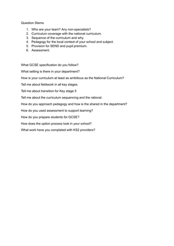 Ofsted Geography Deep Dive Questions | Teaching Resources