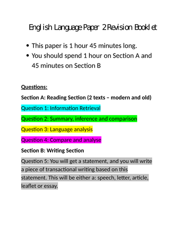 AQA English Language GCSE Paper 2 Booklet (Boats) | Teaching Resources