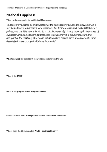 A Level Economics - National Happiness | Teaching Resources