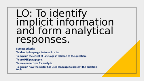 Analytical response- language features- inference | Teaching Resources