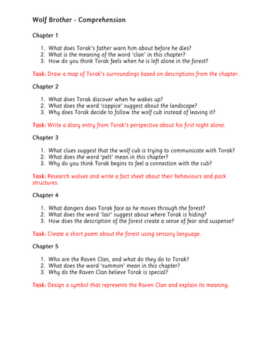 Wolf Brother - Comprehension | Teaching Resources