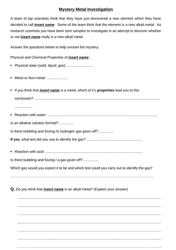 Mystery Metal Investigation | Teaching Resources