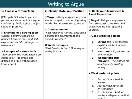 Writing to Argue Support | Teaching Resources