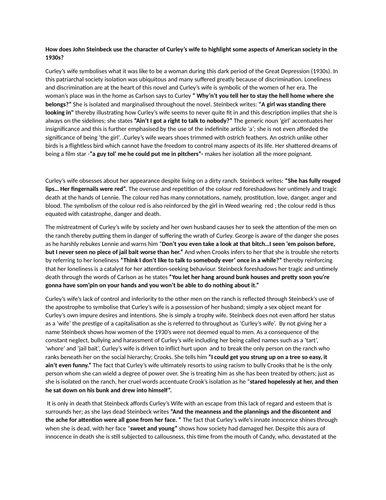 Example Essay: Curley's wife and a depiction of the 1930s: GCSE "Of ...