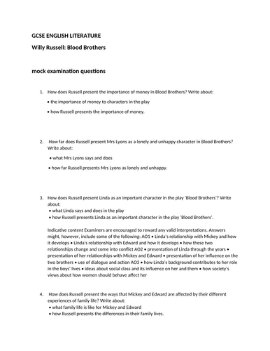 GCSE ENGLISH LITERATURE revision notes "Blood Brothers" | Teaching ...