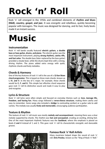 Rock 'n' Roll Music Worksheet 2 (cover lesson) | Teaching Resources