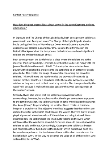 Conflict Poetry Model response | Teaching Resources