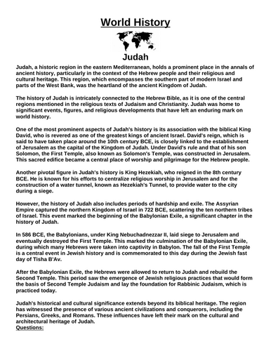 Judah “Article & Questions” Assignment | Teaching Resources Judah “Article & Questions” Assignment | Teaching Resources