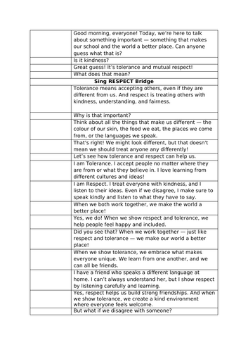 Tolerance and Mutual Respect Class Assembly Script | Teaching Resources Tolerance and Mutual Respect Class Assembly Script | Teaching Resources