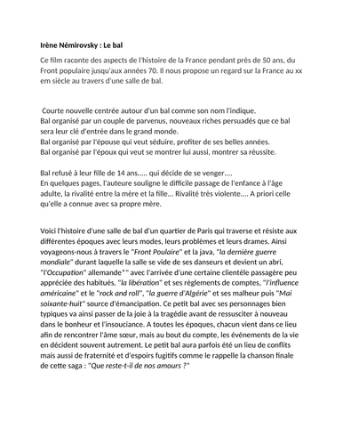 A LEVEL FRENCH revision notes "Le Bal" | Teaching Resources