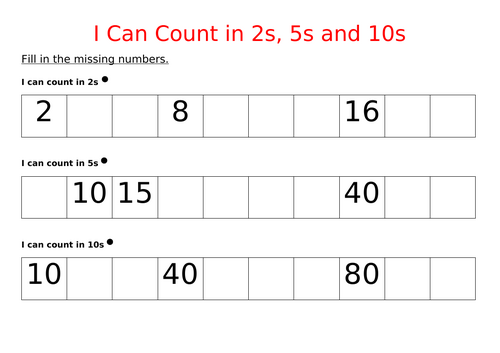 Counting in 2s, 5s and 10s Maths Learning worksheet | Teaching Resources