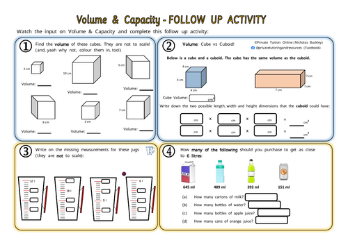 Volume and Capacity Worksheet | Teaching Resources