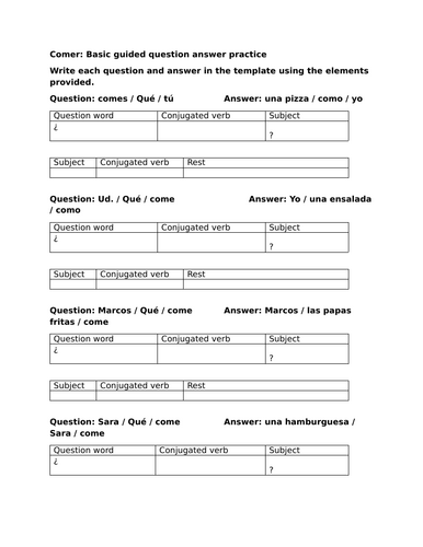 Comer: Basic guided question answer practice | Teaching Resources