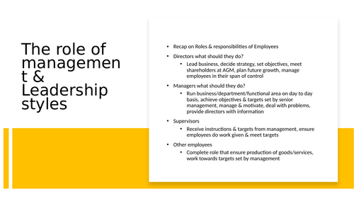 Unit 2.2 Role of management and leadership styles | Teaching Resources